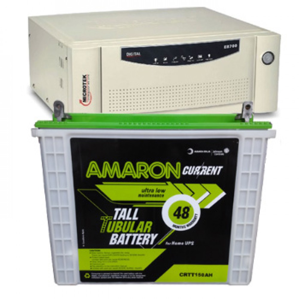Microtek SEBz 900VA Pure Sine Wave Inverter and Amaron AAM-CR-CRTT150 ...